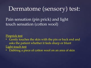 special test for dermatomes and myotomes | PPT