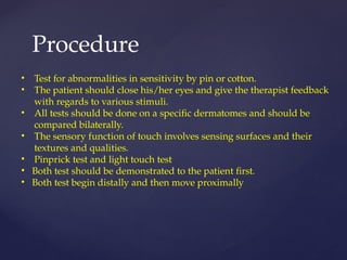 special test for dermatomes and myotomes | PPT