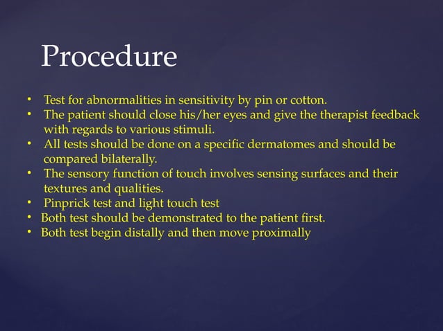 special test for dermatomes and myotomes | PPT