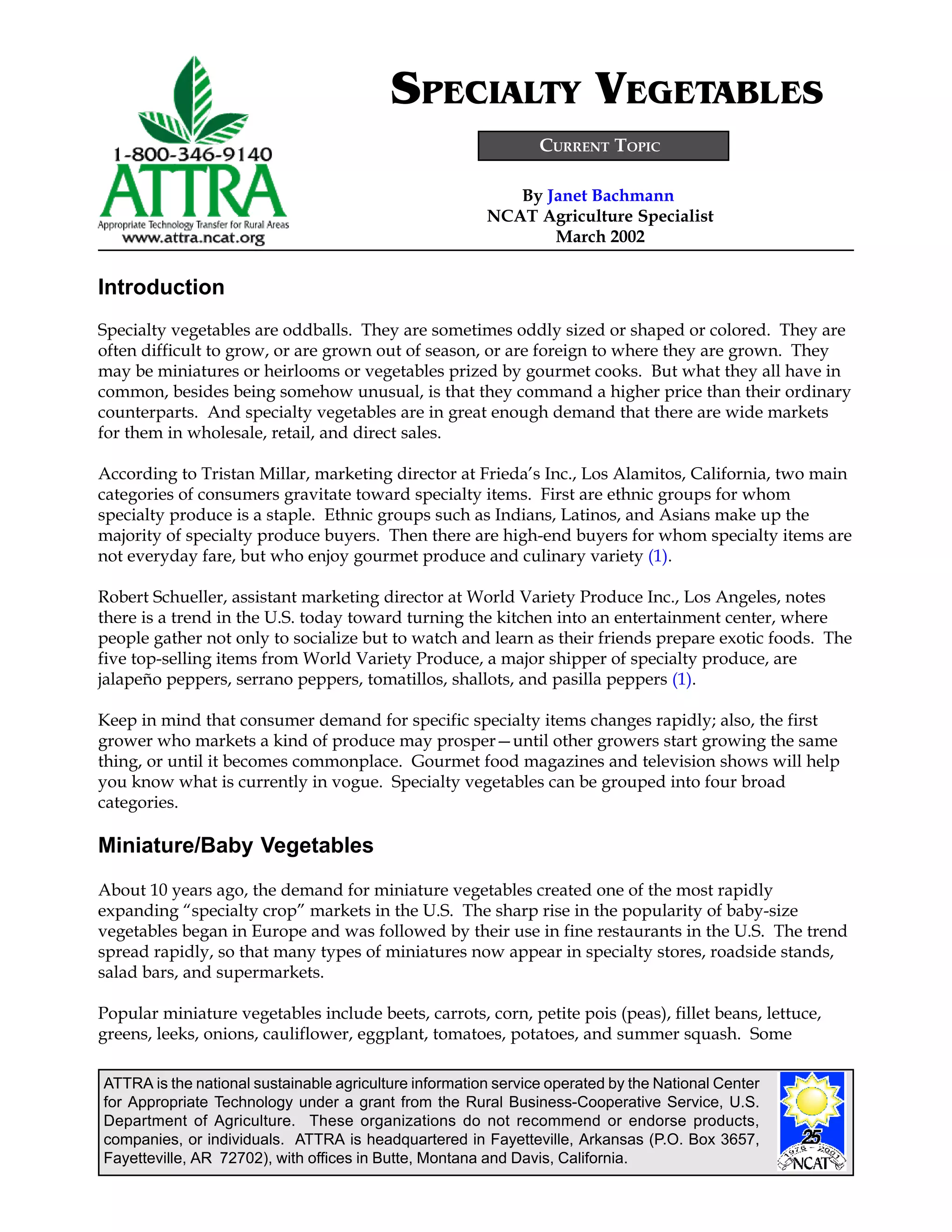 Specialty Vegetables | PDF