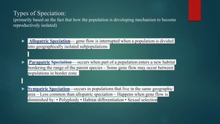 Speciation, types & role of ecology in speciation | PPTX