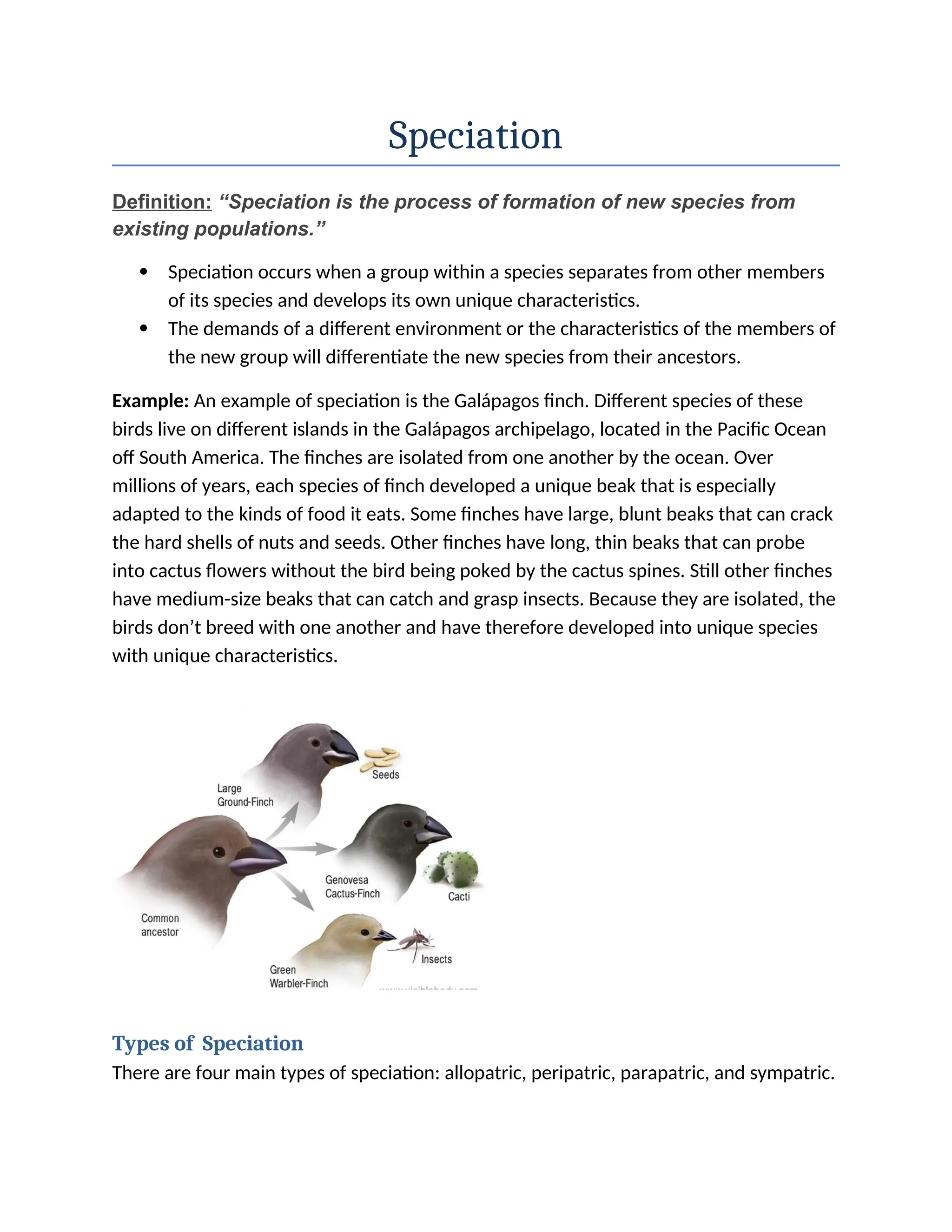 Speciation - Types of speciation (Allopatric, peripatric, parapatric ...