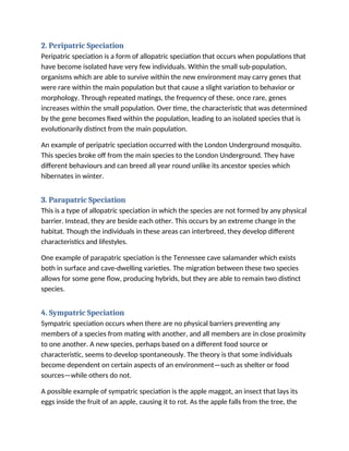 Speciation - Types of speciation (Allopatric, peripatric, parapatric ...