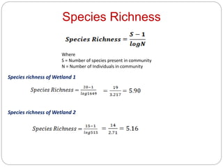 Calculation of Species diversity and related indices | PPTX