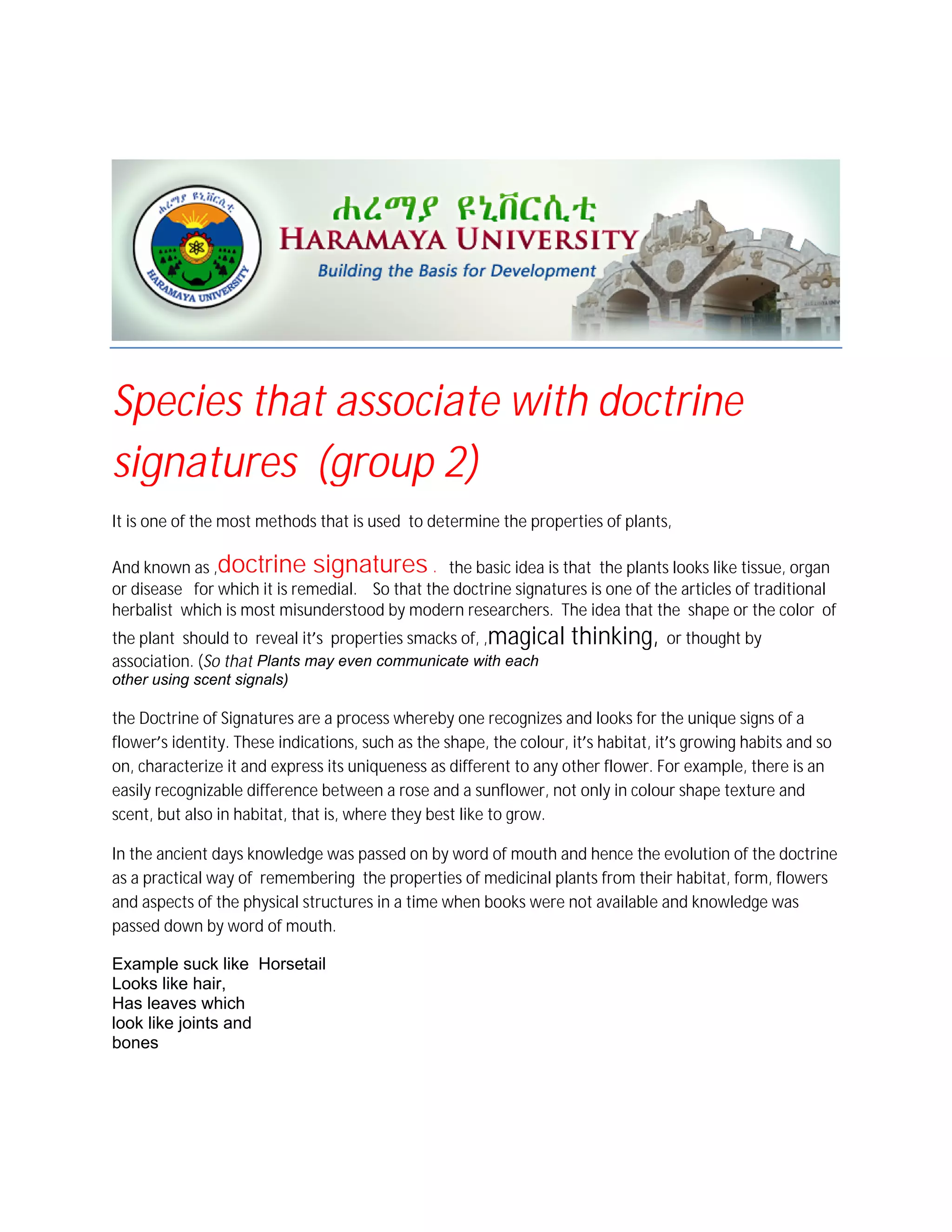 Species that associate with doctrine signature | PDF