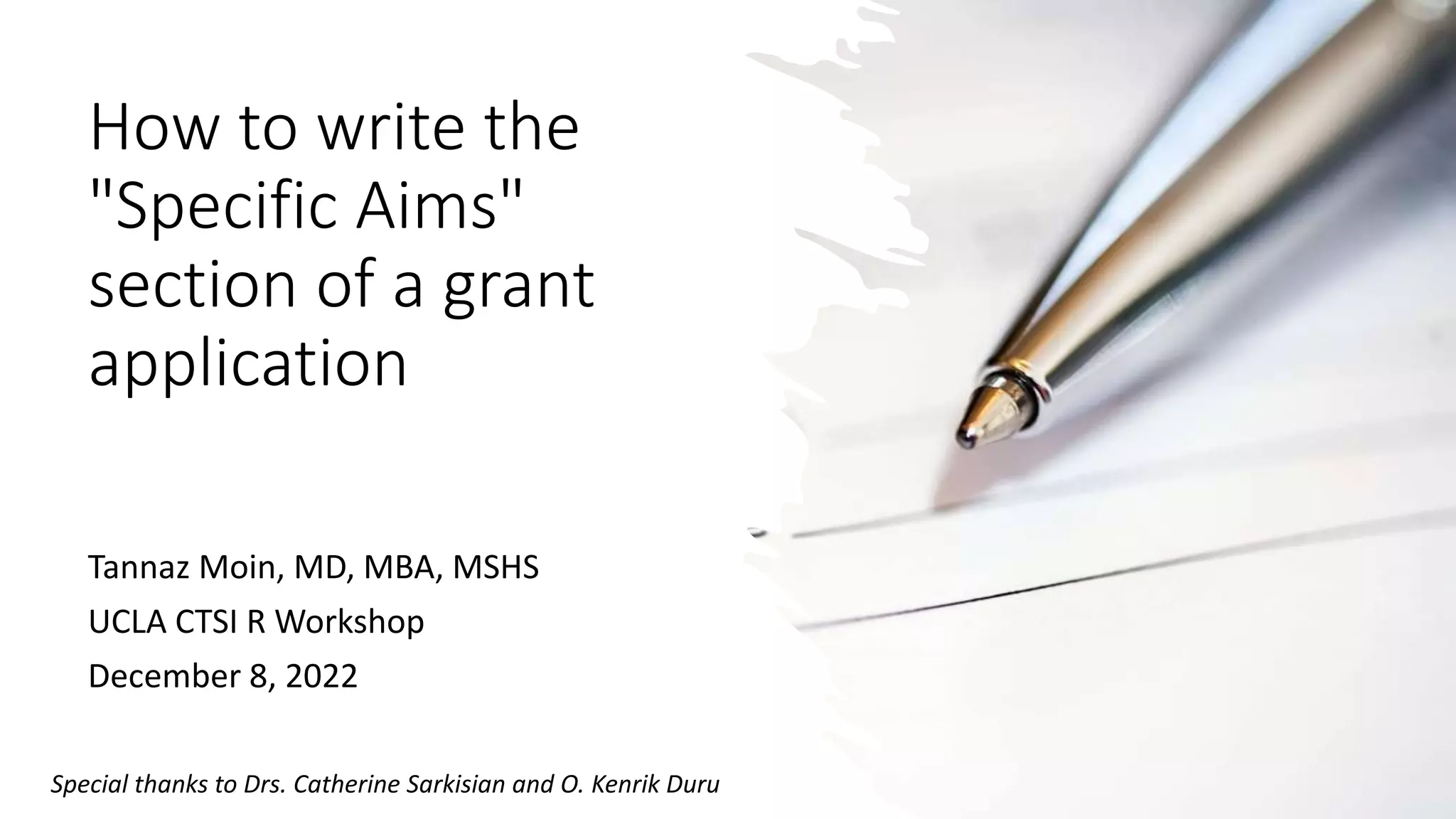 How to Write the “Specific Aims” Section of a Grant Application. (Moin ...