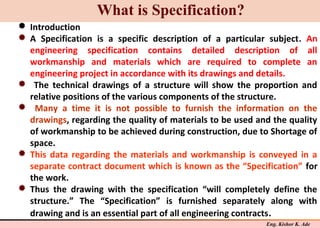 Specification writing-I | PPT | Civil Engineering Industry | Industries