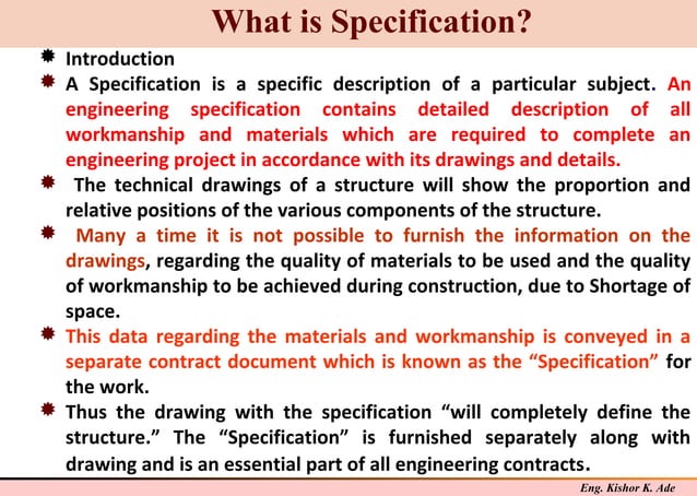 Specification writing-I | PPT | Civil Engineering Industry | Industries