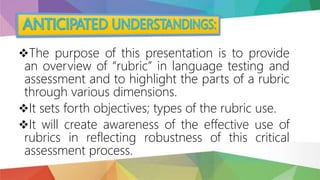Specific Assessment Tools in Language (RUBRICS) | PPTX
