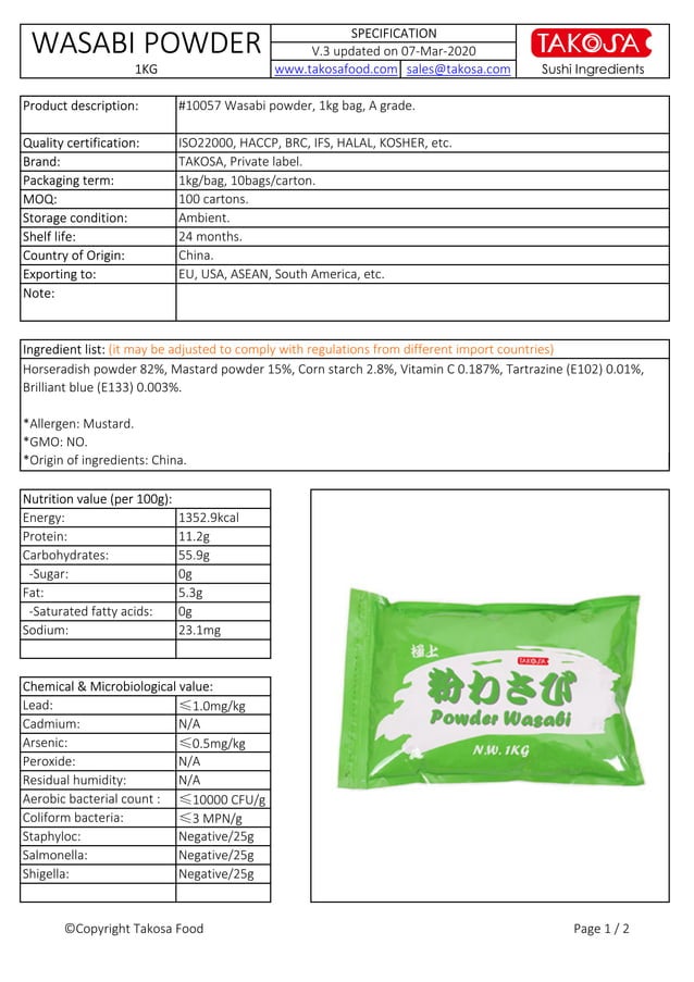 Specification 1kg-wasabi-powder-takosa-food | PDF | Free Download