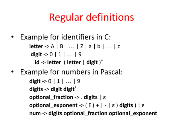 Specification Of Tokens Pptx Programming Languages Computing