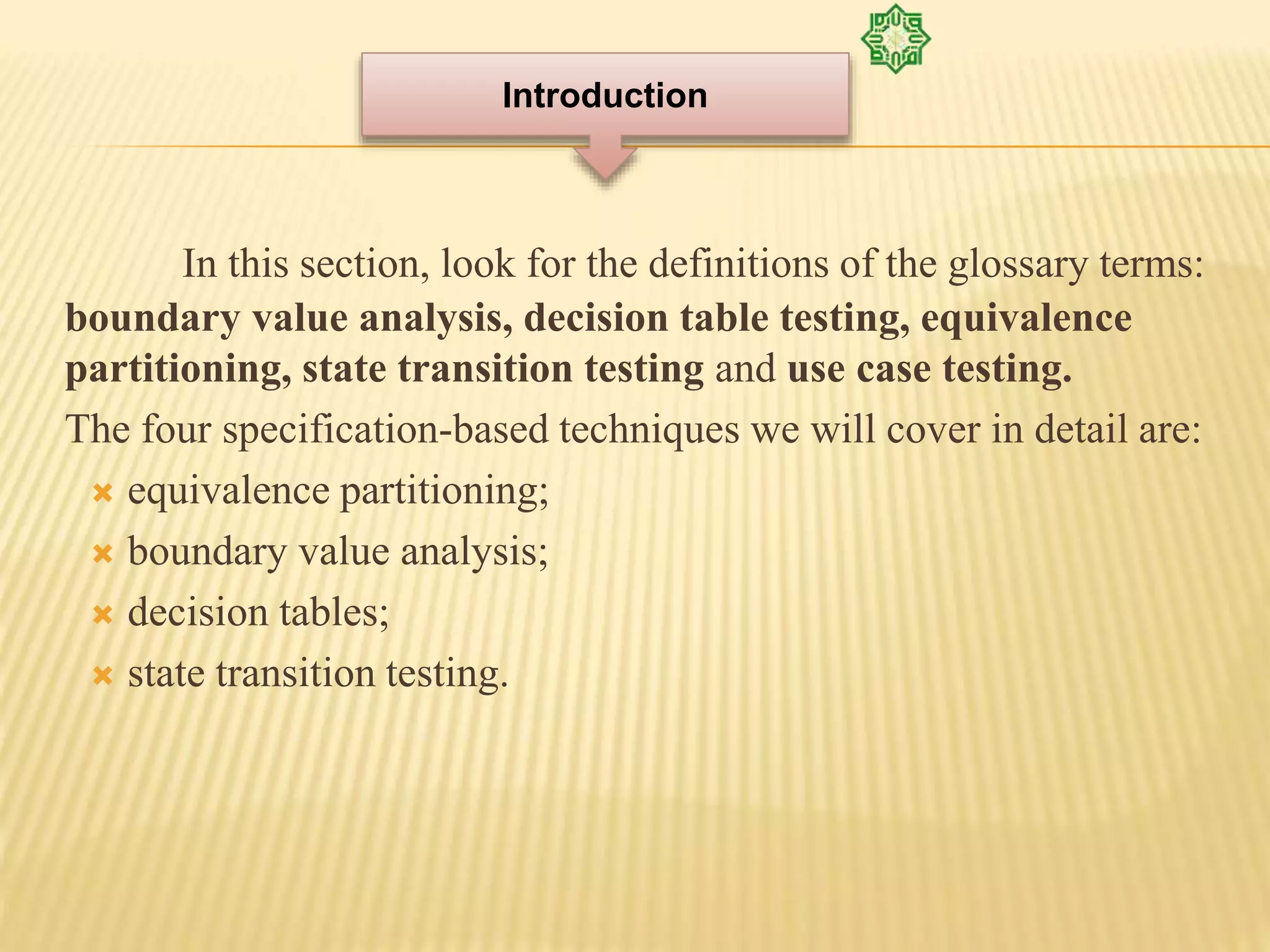 Specification Based or Black Box Techniques | PPTX