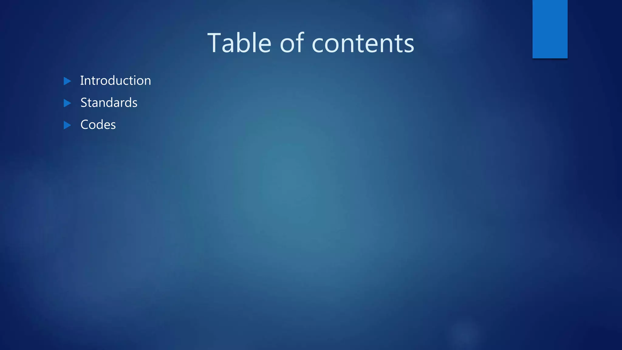 Specification, Codes and Standards (IDPPM) | PPTX