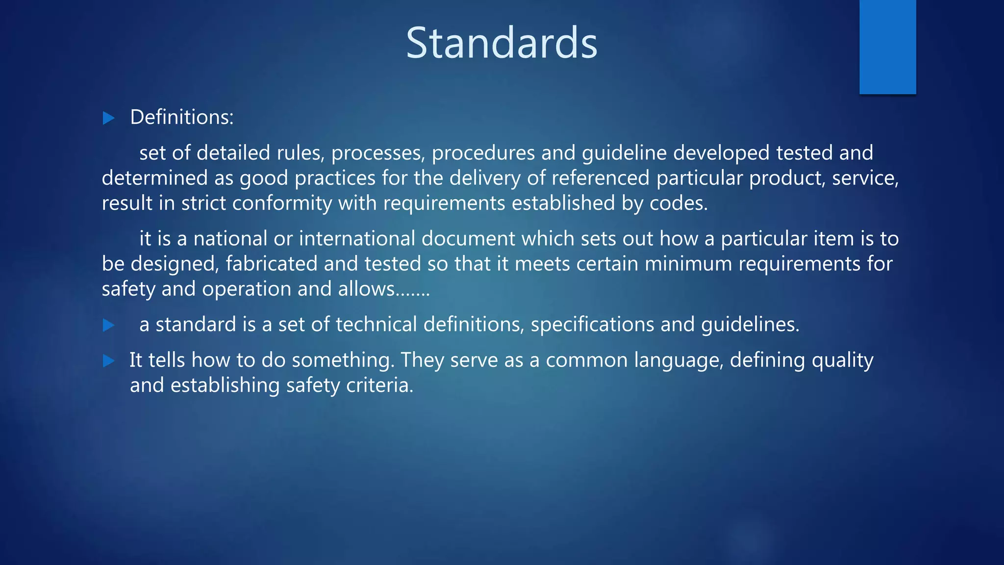 Specification, Codes and Standards (IDPPM) | PPTX