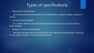Specification, Codes and Standards (IDPPM) | PPTX