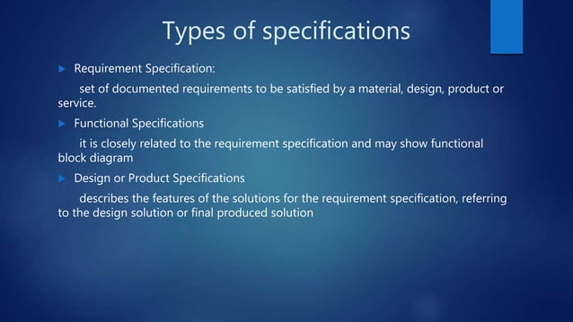 Specification, Codes and Standards (IDPPM) | PPTX