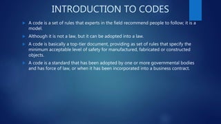 Specification, Codes and Standards (IDPPM) | PPTX