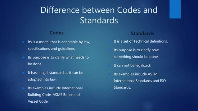 Specification, Codes and Standards (IDPPM) | PPTX