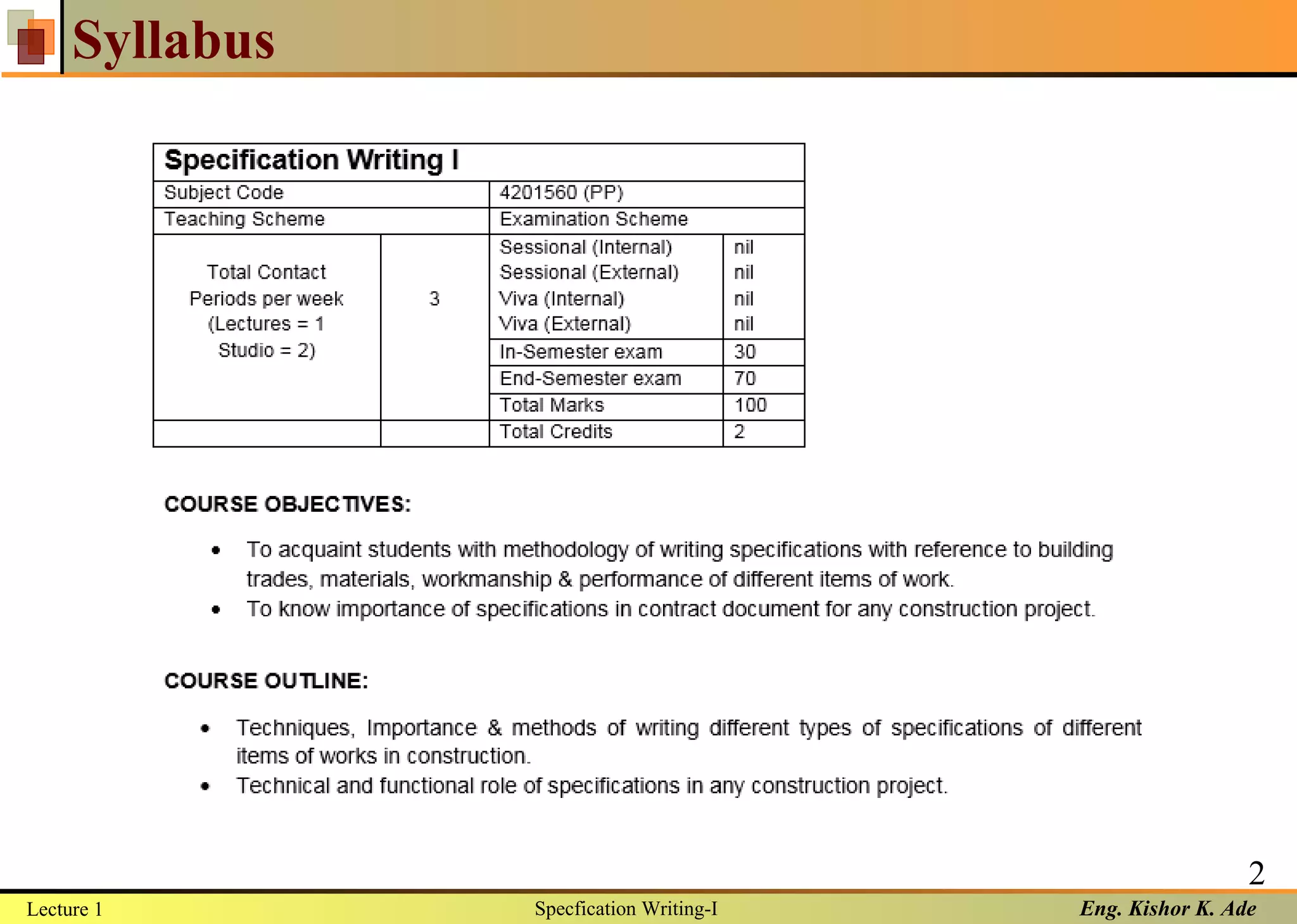 Specification Writing-I | PPT