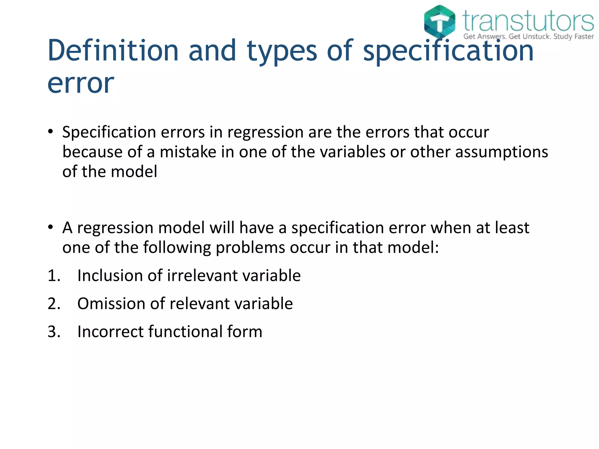 Specification Errors | Eonomics | PPT Specification Errors | Eonomics | PPT