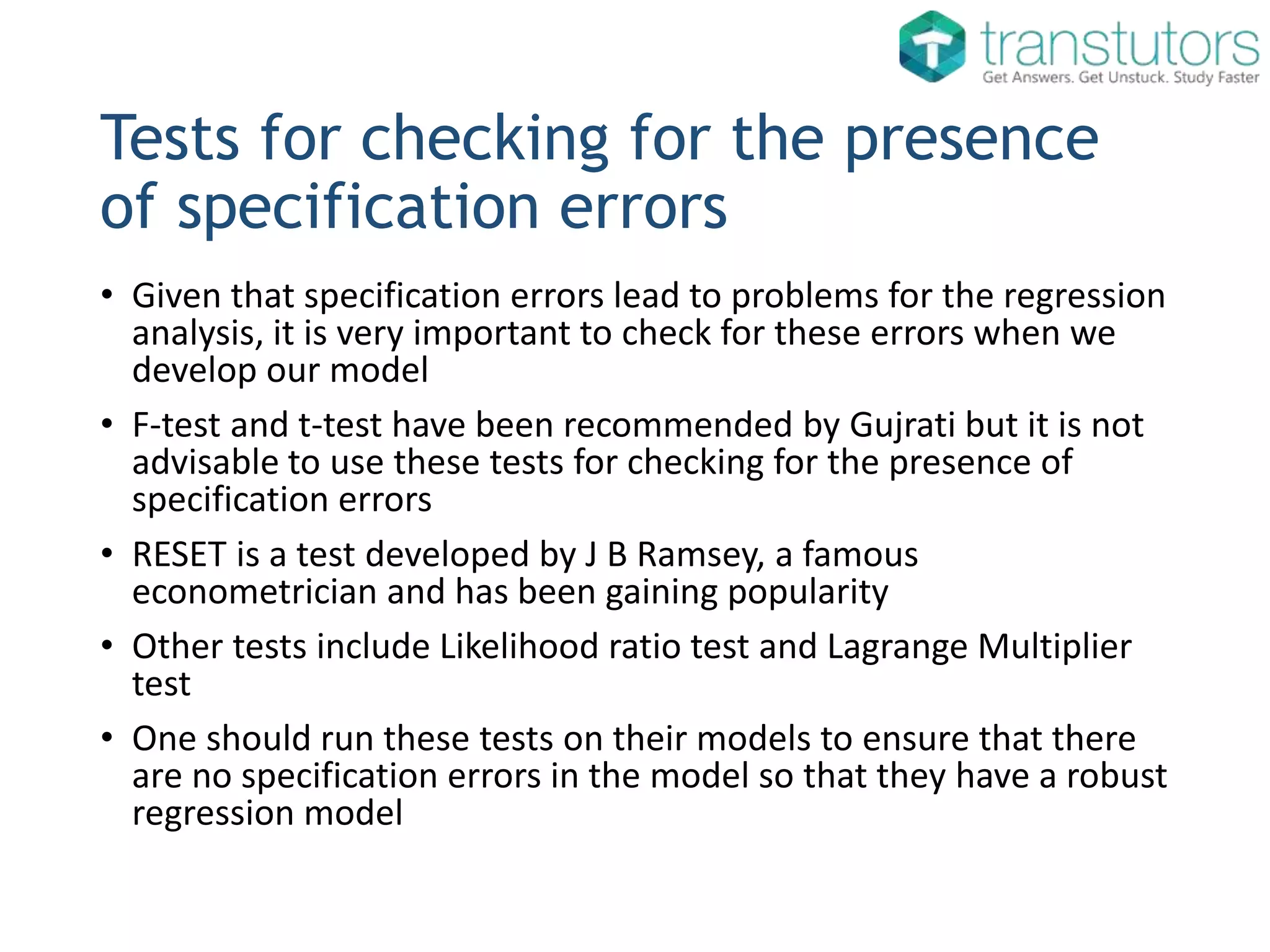 Specification Errors | Eonomics | PPTX