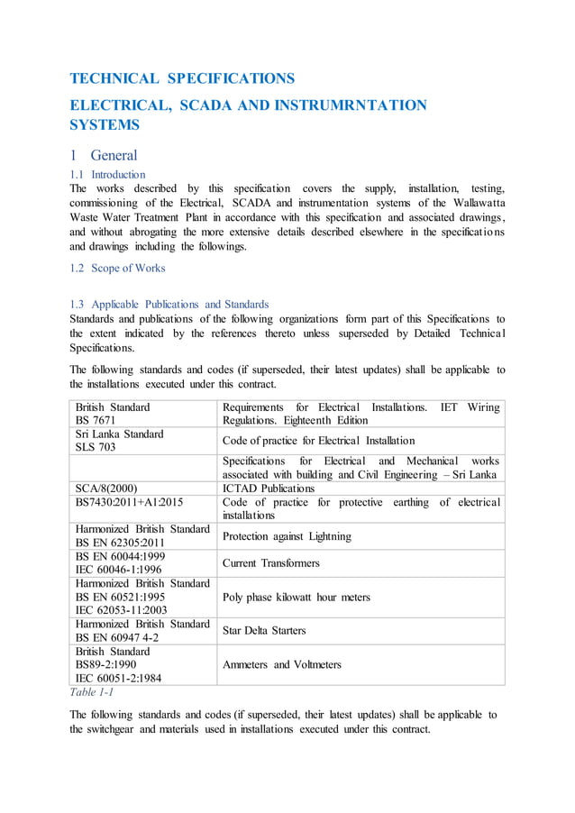 Specification for electrical automation and instrumentation 02 | PDF