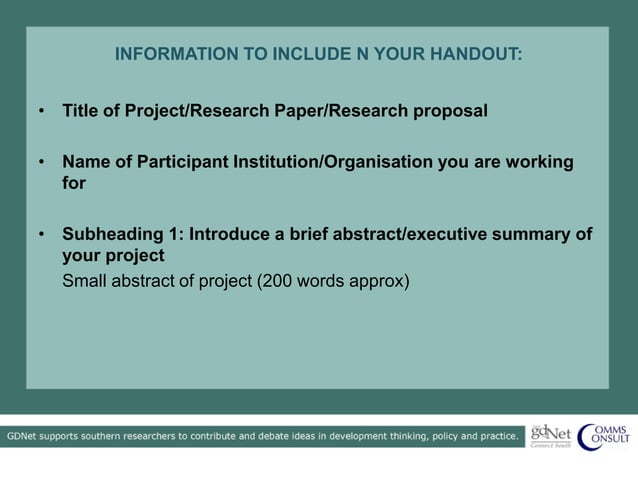 Specification for leave behind document | PPT