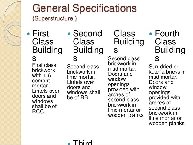 Specifications of buildings