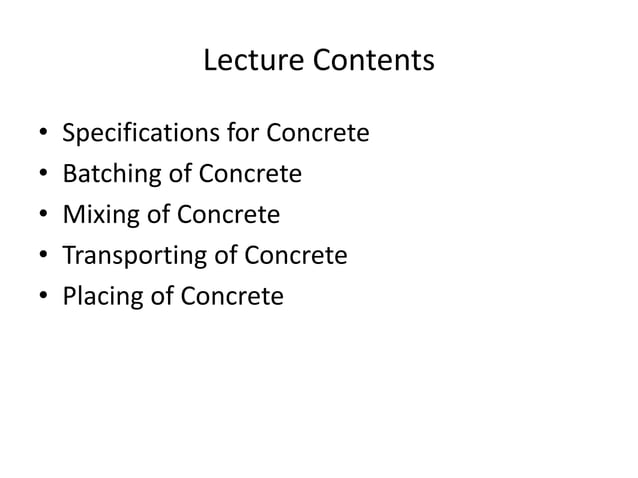 Specifications of concrete | PPTX | Civil Engineering Industry | Industries