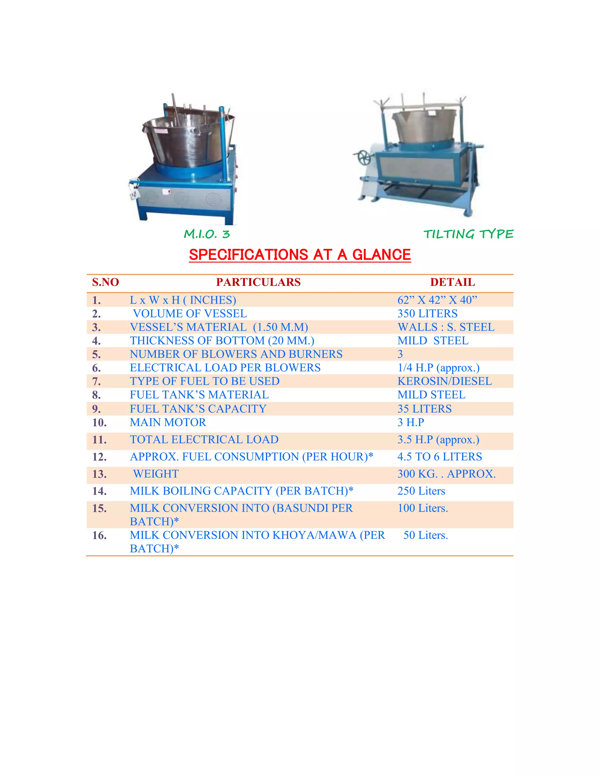 Specifications of khoa machine | DOCX