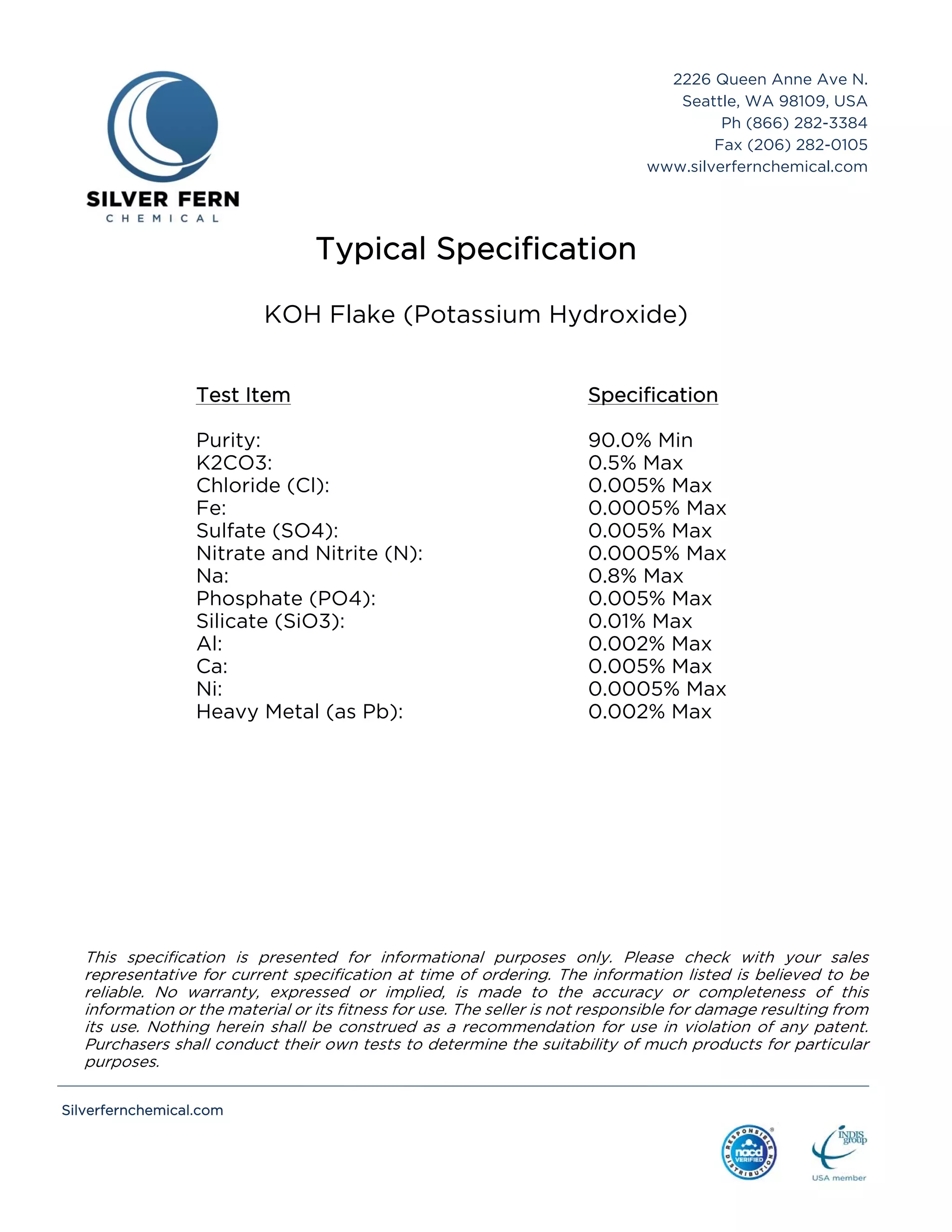 Reliable Specification of Potassium Hydroxide | PDF