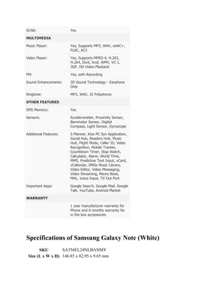 Specifications of samsung galaxy note n | DOCX