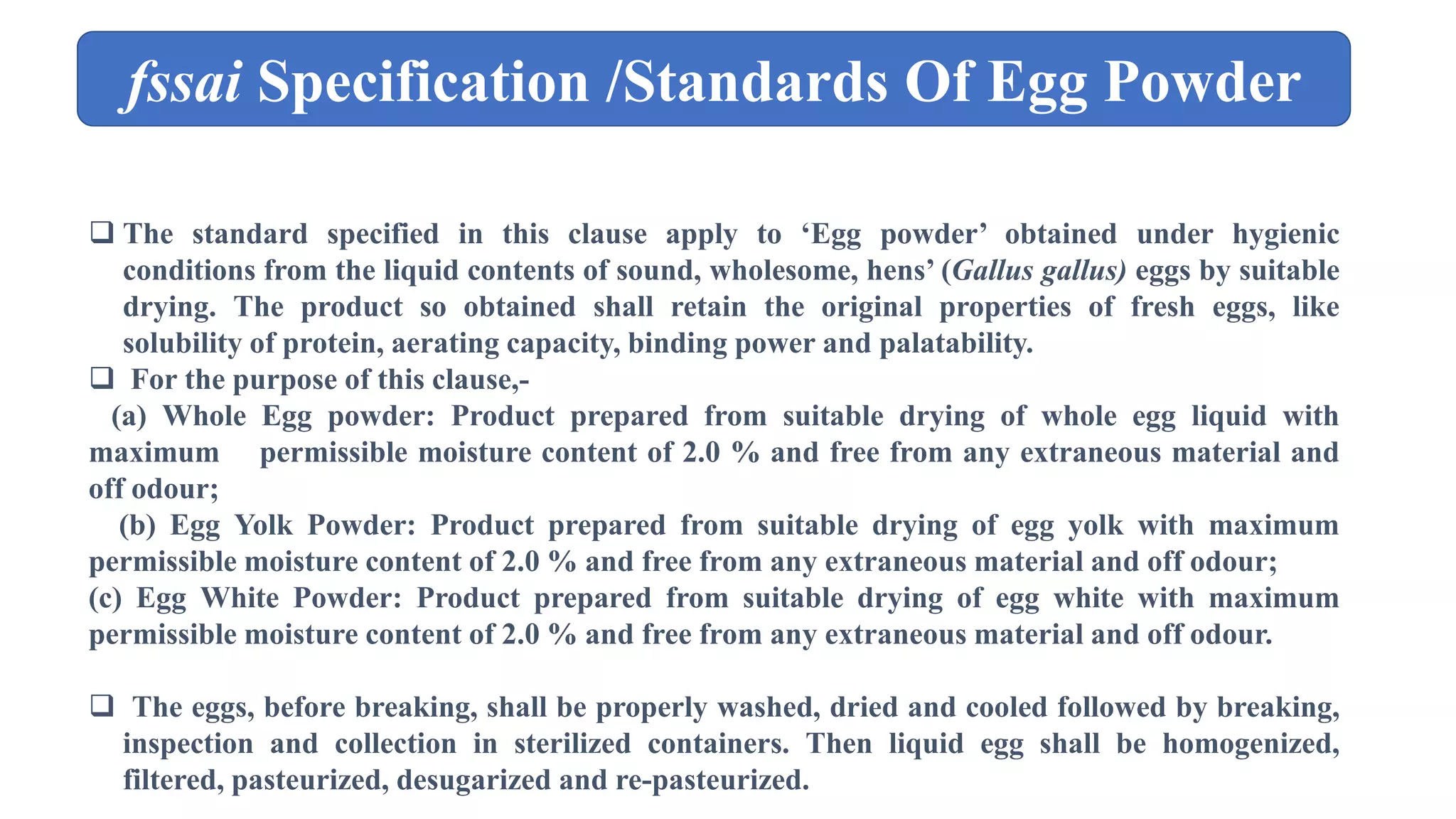 Specification,standard and marketing of egg & egg products | PPTX