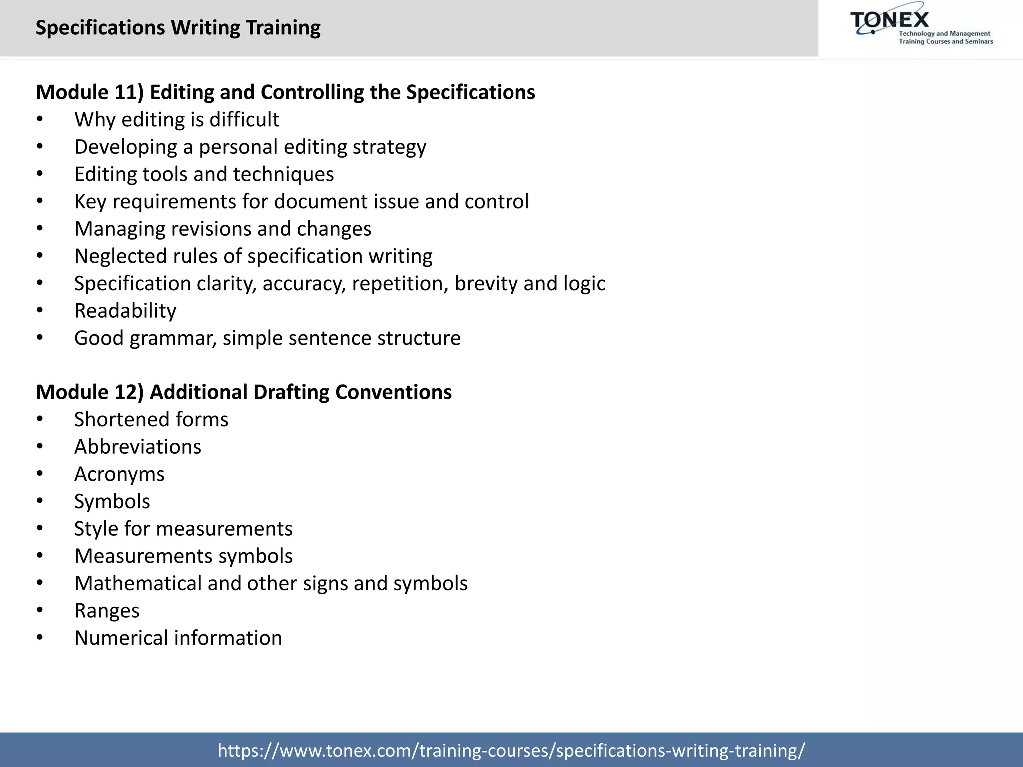 Specifications Writing Training by Tonex | PPTX