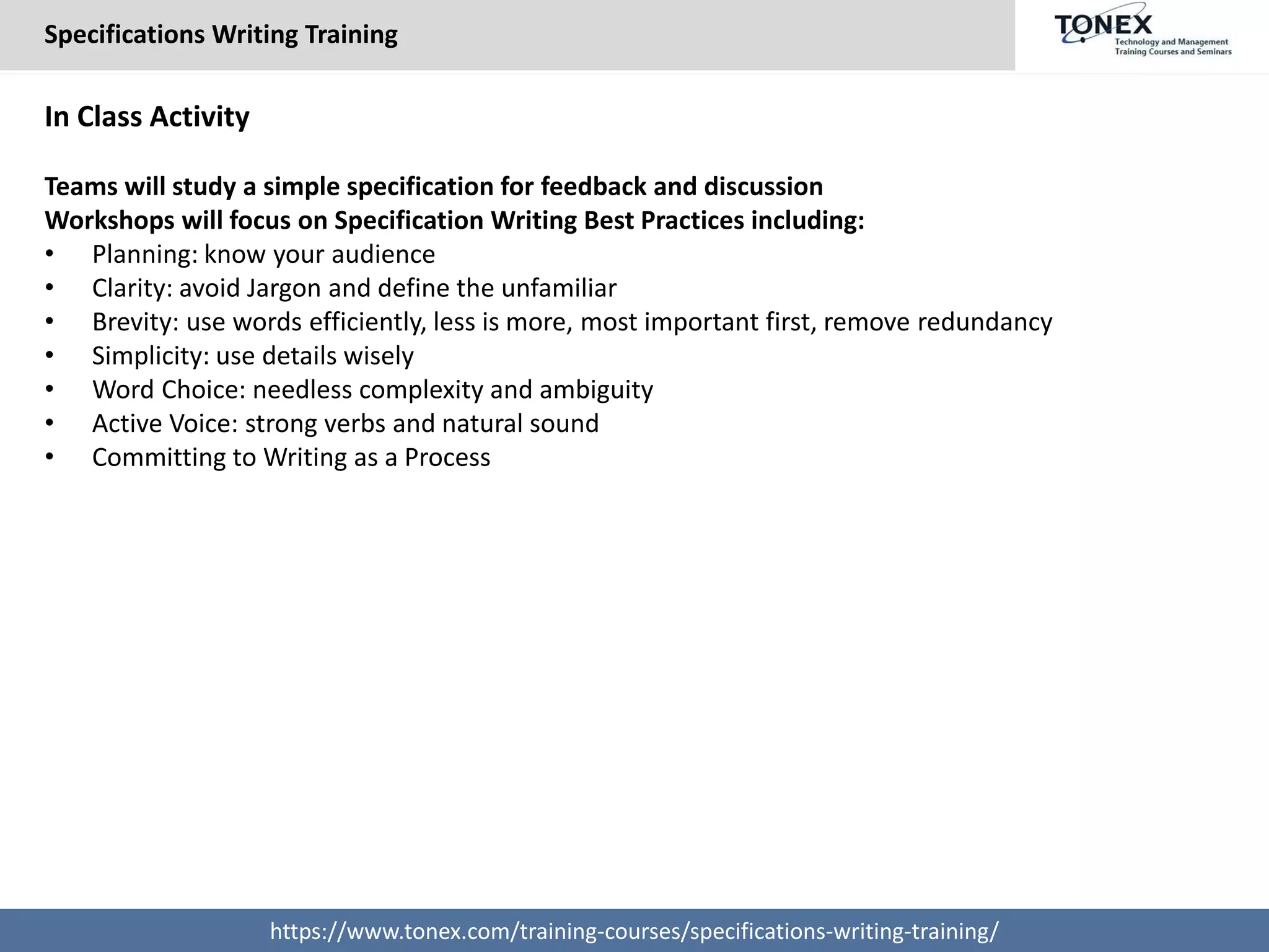 Specifications Writing Training by Tonex | PPTX
