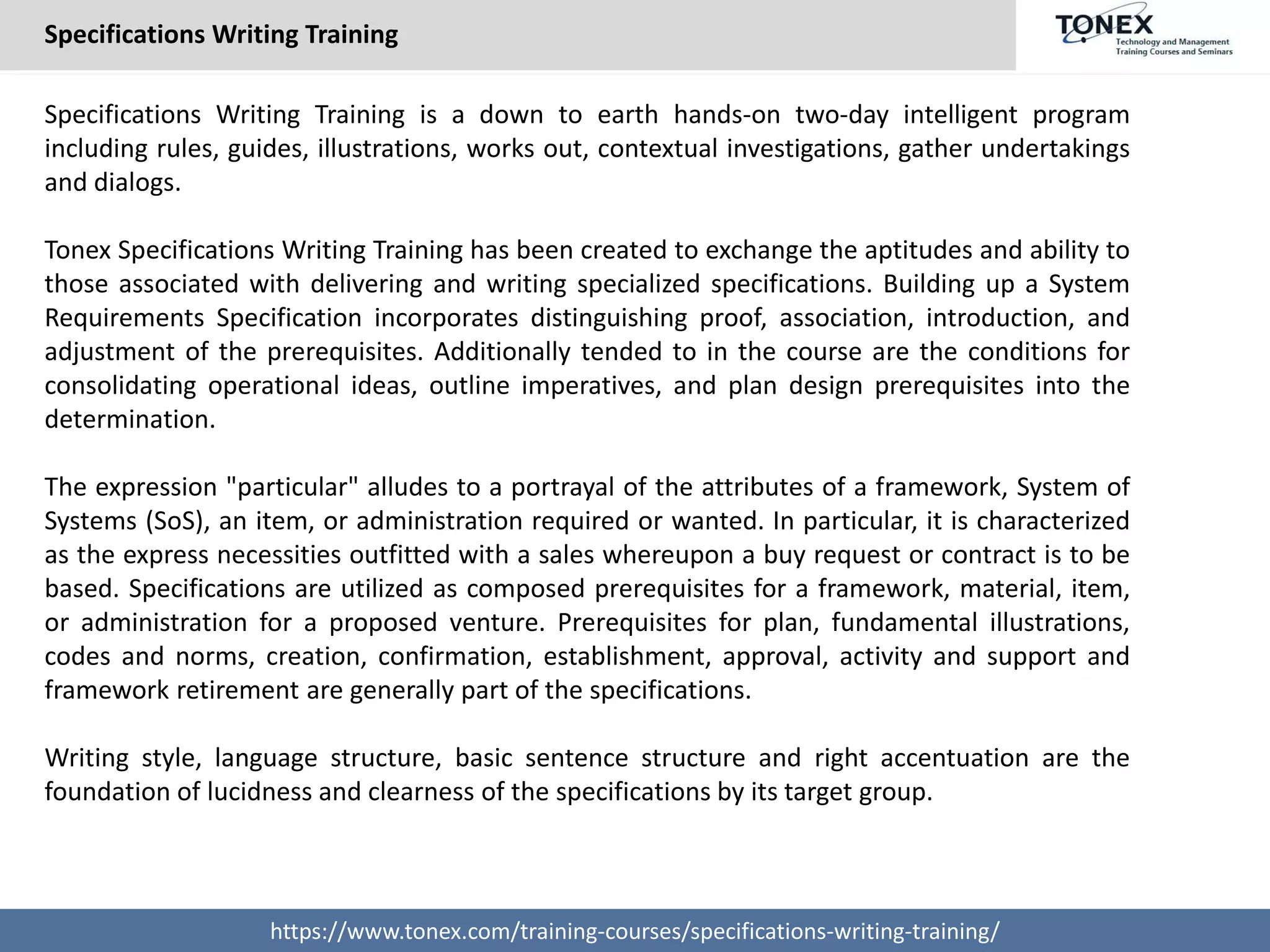 Specifications Writing Training by Tonex | PPTX