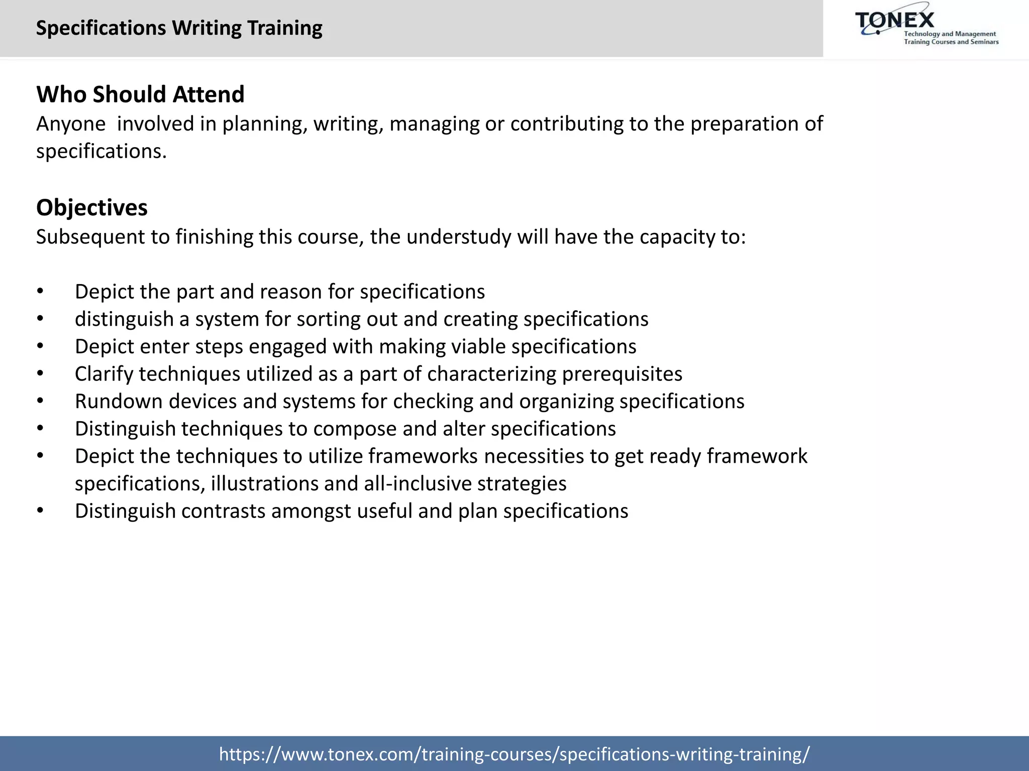 Specifications Writing Training by Tonex | PPTX