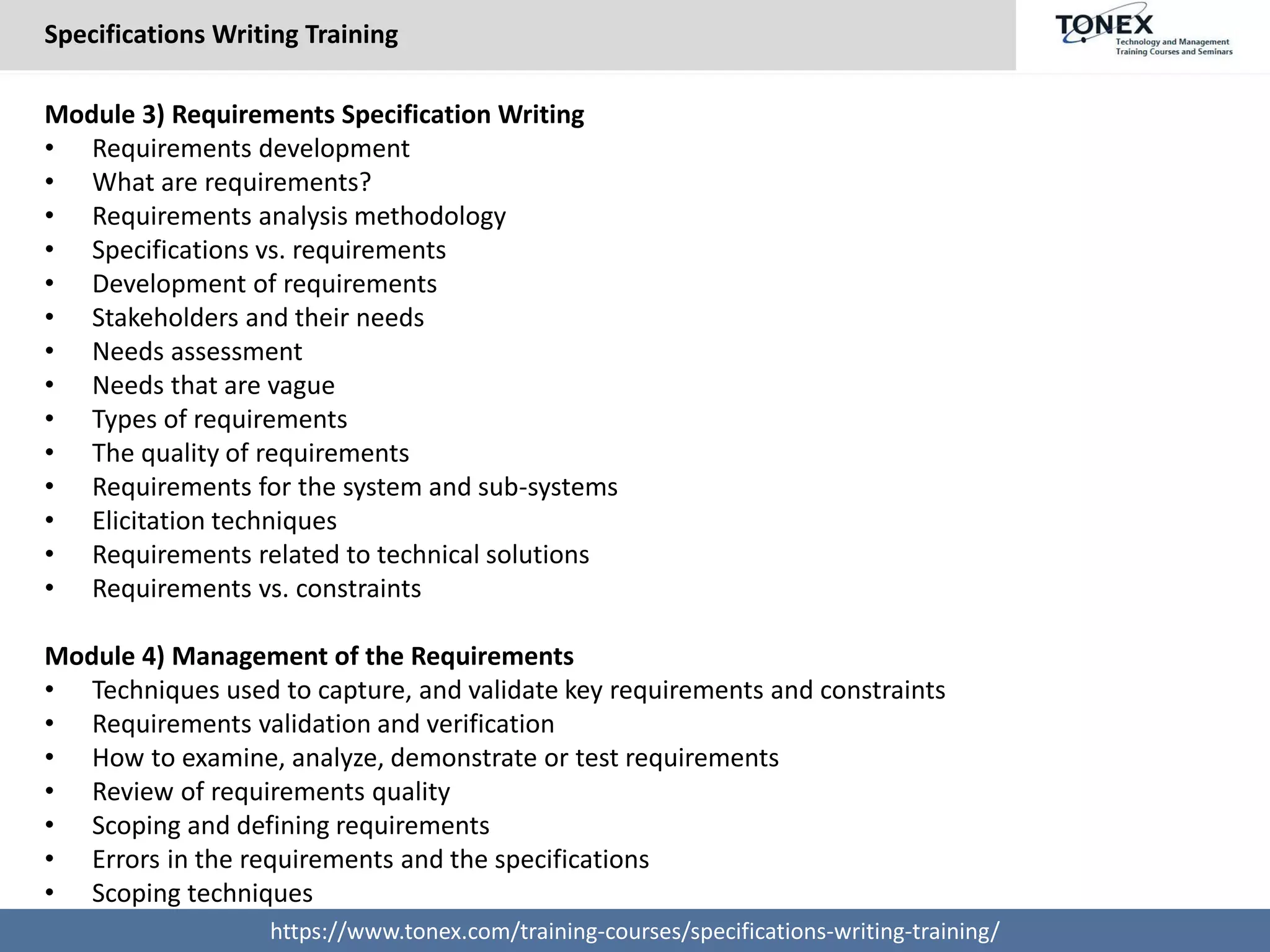 Specifications Writing Training by Tonex | PPTX
