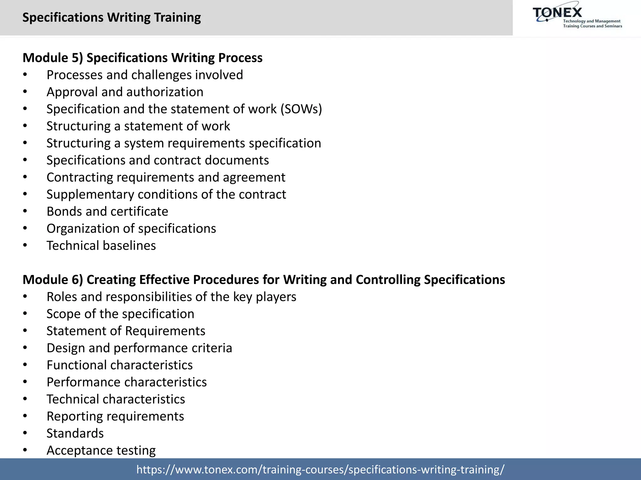 Specifications Writing Training by Tonex | PPTX