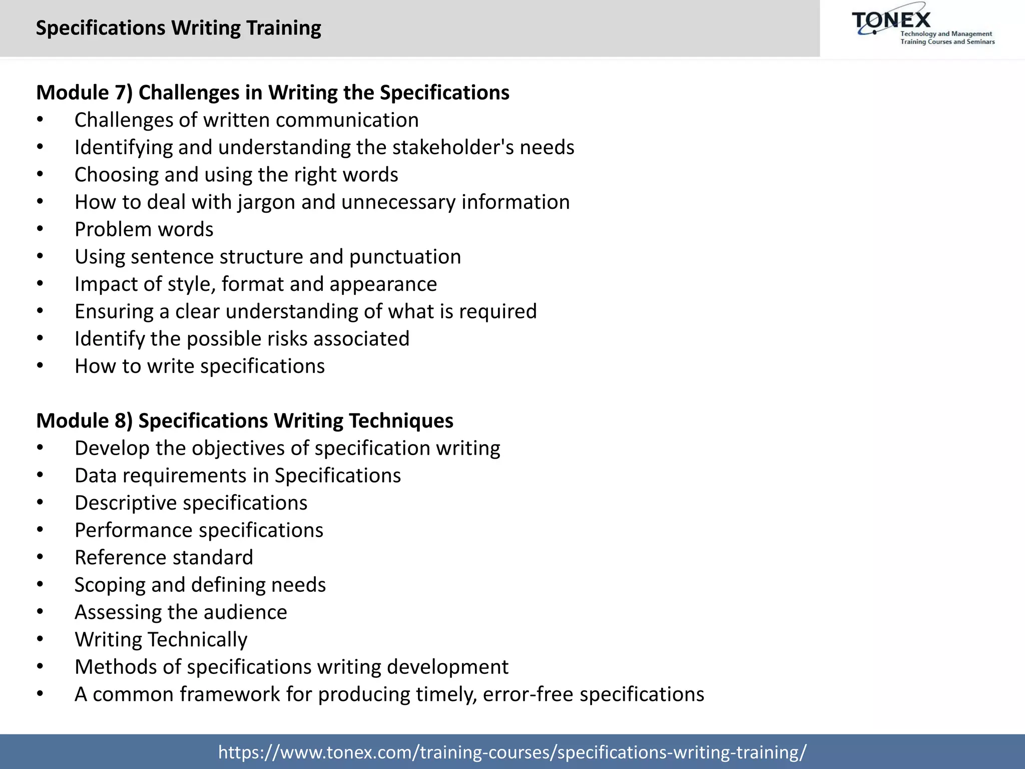 Specifications Writing Training by Tonex | PPTX