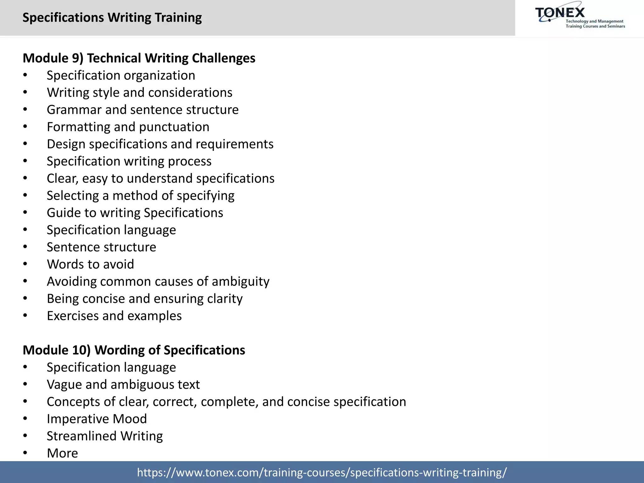 Specifications Writing Training by Tonex | PPTX