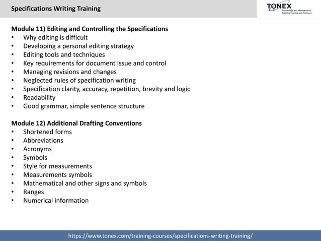 Specifications Writing Training by Tonex | PPT