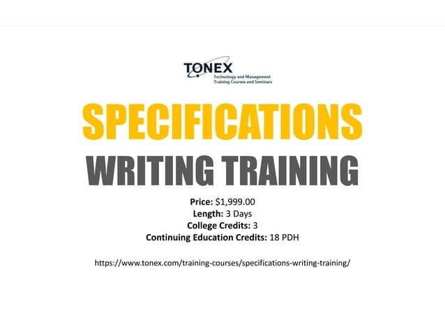 Specifications Writing Training by Tonex | PPT