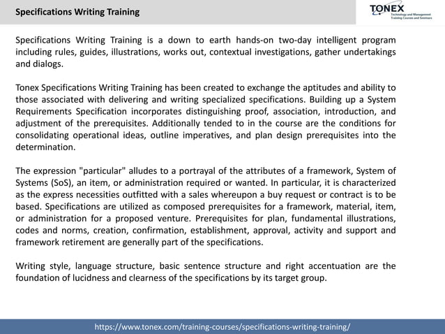 Specifications Writing Training by Tonex | PPT