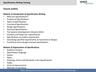 Specifications Writing Training by Tonex | PPTX