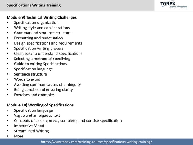 Specifications Writing Training by Tonex | PPT