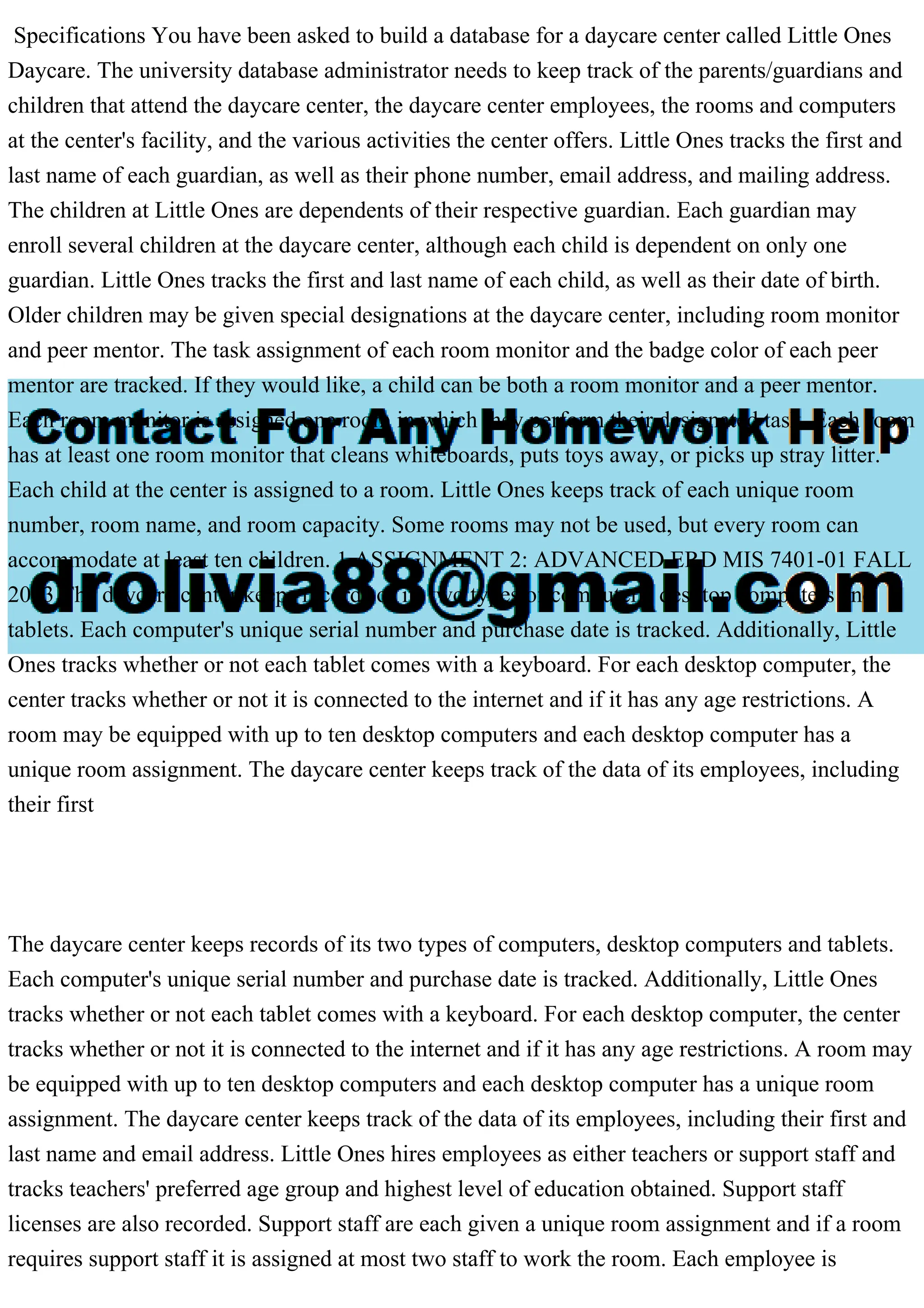 Specifications You have been asked to build a database for a daycare .pdf