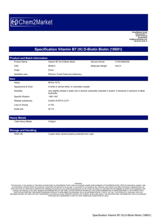 Specification vitamin b7 (h) d biotin biotin (18691) c2m | PDF ...
