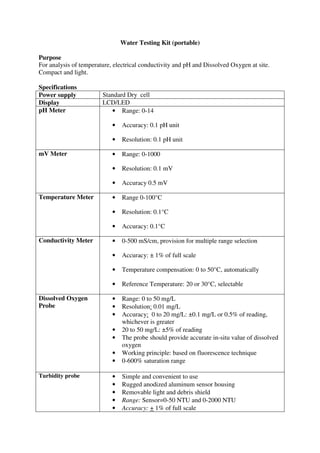 Specification watertestingkit | PDF | Chemistry | Science
