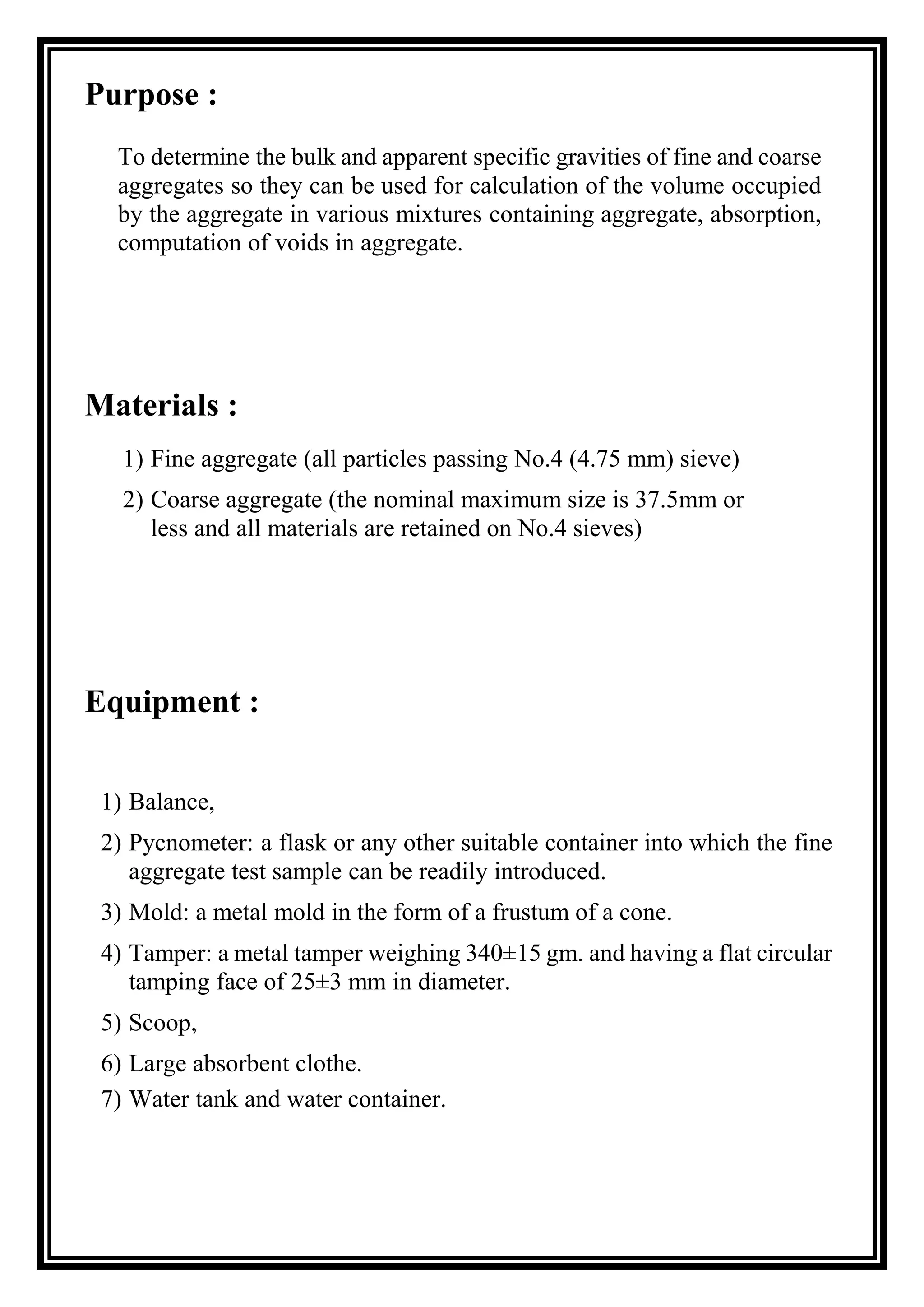 Specific Gravity & Absorption of Aggregate (Coarse & Fine) | Jameel Academy | PDF